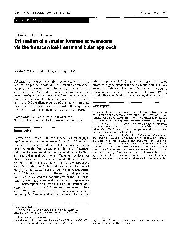 (PDF) Extirpation of a jugular foramen schwannoma via the transcervical ...