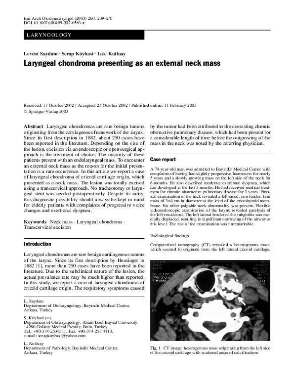 (PDF) Laryngeal chondroma presenting as an external neck mass