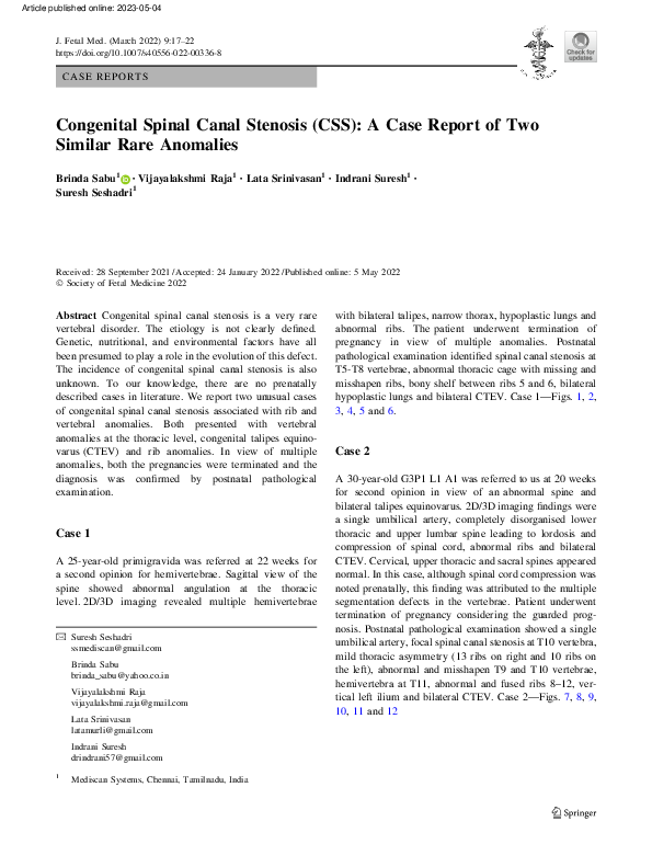 (PDF) Congenital Spinal Canal Stenosis (CSS): A Case Report of Two ...