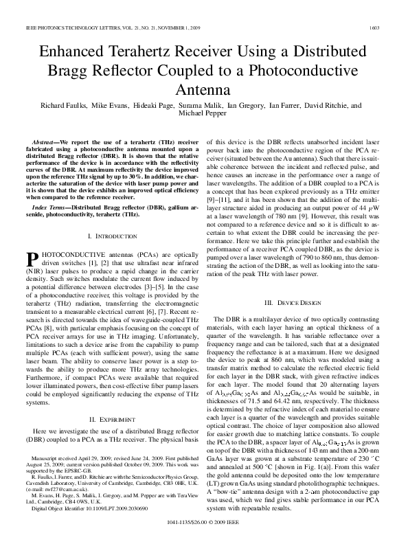 (PDF) Enhanced Terahertz Receiver Using a Distributed Bragg Reflector ...