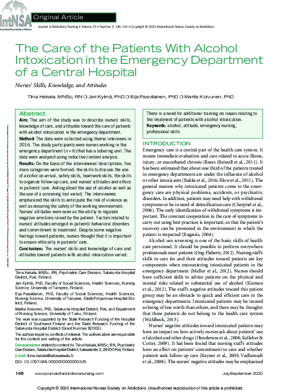 (PDF) The Care of the Patients With Alcohol Intoxication in the ...