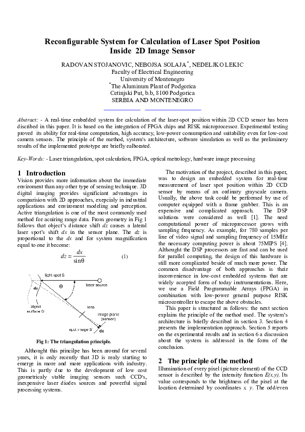 (PDF) Reconfigurable System for Calculation of Laser Spot Position Inside 2D Image Sensor