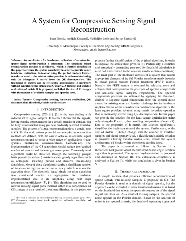 (PDF) A system for compressive sensing signal reconstruction | Nedjeljko Lekic - Academia.edu