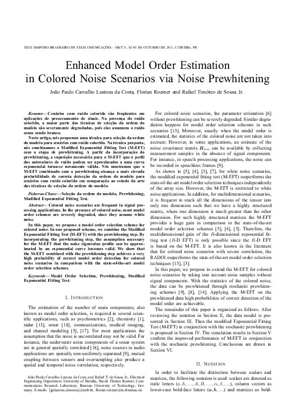 (PDF) Enhanced Model Order Estimation in Colored Noise Scenarios via Noise Prewhitening