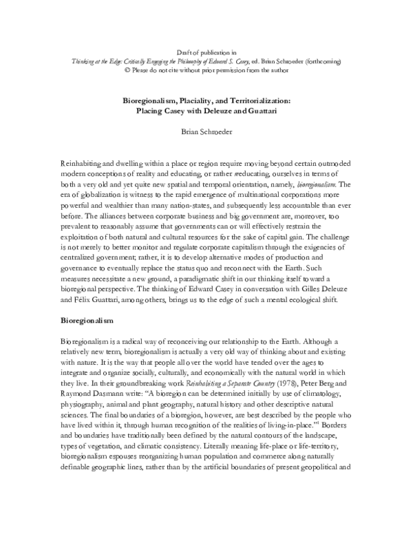 (PDF) Bioregionalism, Placiality, and Territorialization: Placing Casey ...