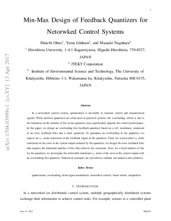 (PDF) Min-Max Design of Feedback Quantizers for Netorwked Control Systems