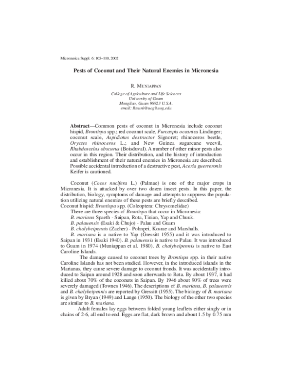 (PDF) Pests of coconut and their natural enemies in Micronesia