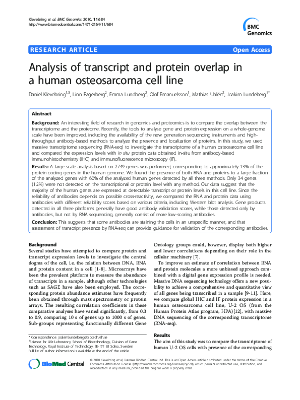 (PDF) Analysis of transcript and protein overlap in a human ...