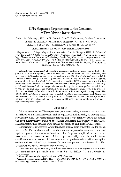 (PDF) DNA sequence organization in the genomes of five marine invertebrates