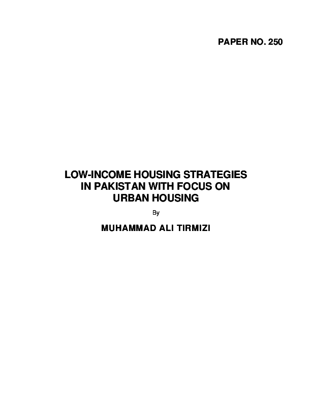 (PDF) LOW-INCOME HOUSING STRATEGIES IN PAKISTAN WITH FOCUS ON URBAN HOUSING