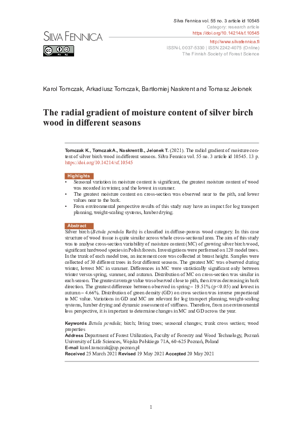 (PDF) The radial gradient of moisture content of silver birch wood in ...