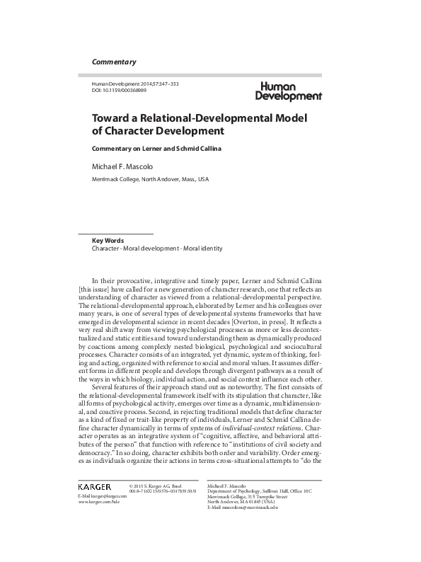 (PDF) Toward a Relational-Developmental Model of Character Development
