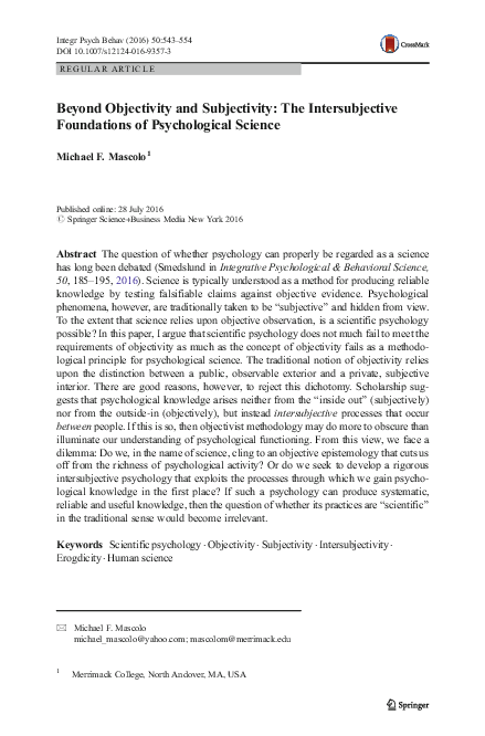(PDF) Beyond Objectivity and Subjectivity: The Intersubjective ...