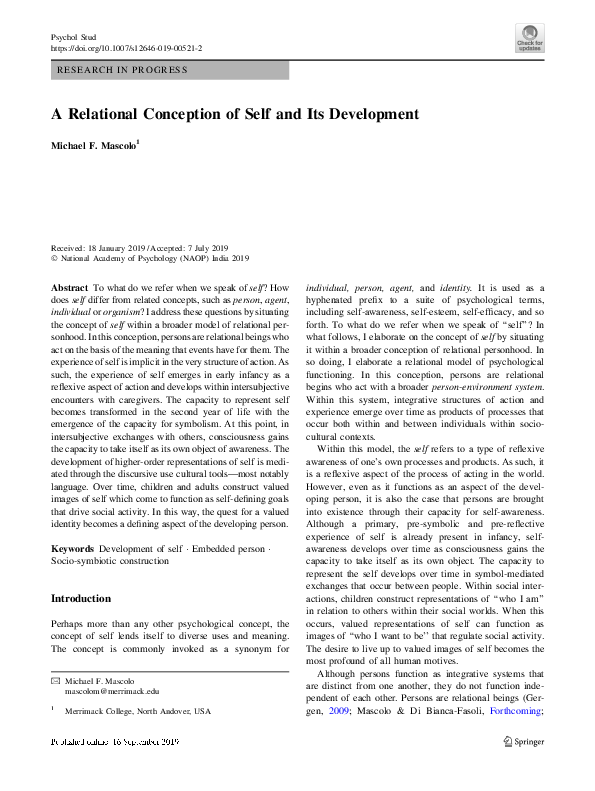 (PDF) A Relational Conception of Self and Its Development | Michael ...