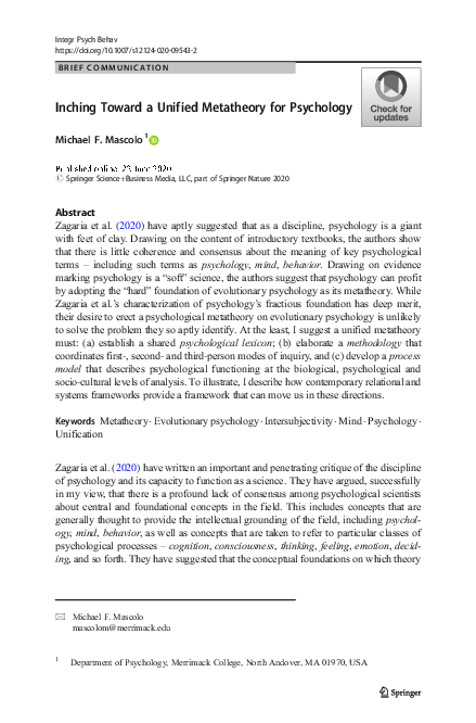 (PDF) Inching Toward a Unified Metatheory for Psychology