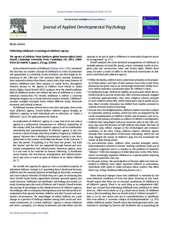 (PDF) Politicizing childhood: A sociology of children's agency