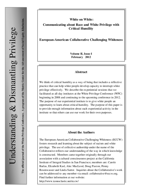 (PDF) White on White: Communicating about Race and White Privilege with ...