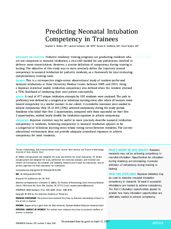 (PDF) Predicting Neonatal Intubation Competency in Trainees