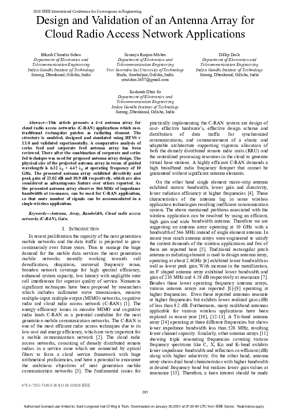 (PDF) Design and Validation of an Antenna Array for Cloud Radio Access Network Applications ...