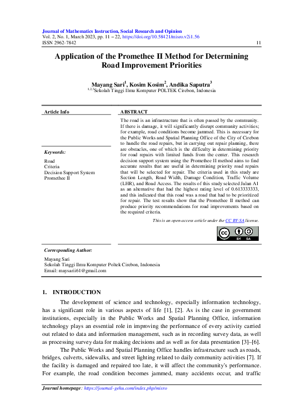 (PDF) Application of the Promethee II Method for Determining Road Improvement Priorities ...