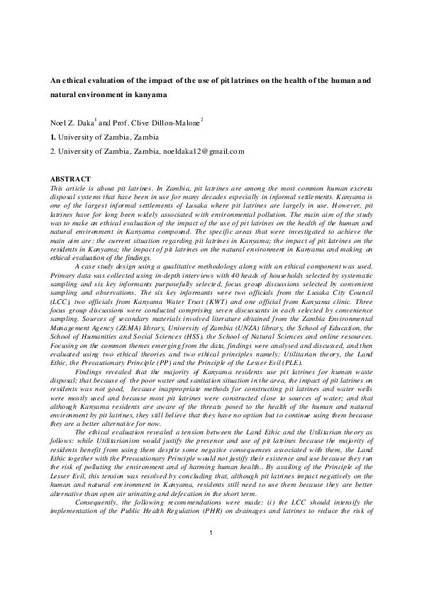 (PDF) An Ethical Evaluation of the Impact of the Use of pit Latrines on ...