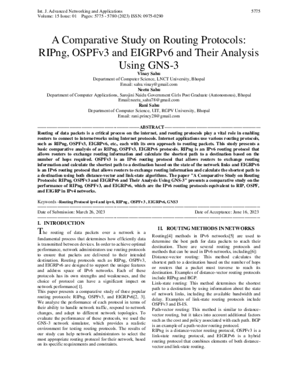 (PDF) A Comparative Study on Routing Protocols: RIPng, OSPFv3 and EIGRPv6 and Their Analysis ...