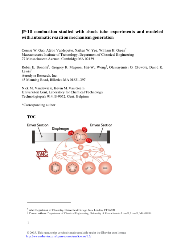(PDF) JP-10 combustion studied with shock tube experiments and modeled ...