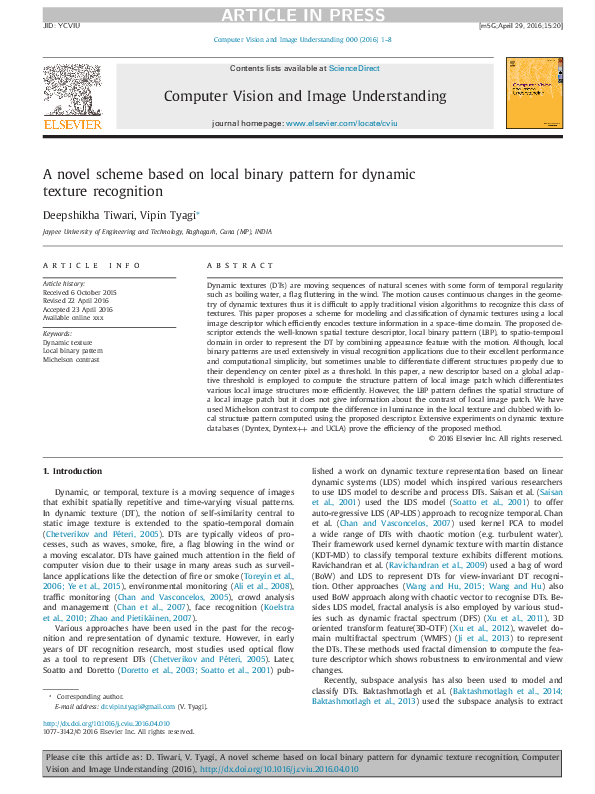 (PDF) A novel scheme based on local binary pattern for dynamic texture recognition