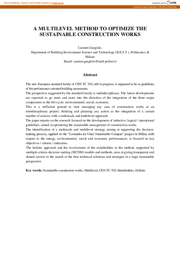 (PDF) A multilevel method to optimize the sustainable construction works
