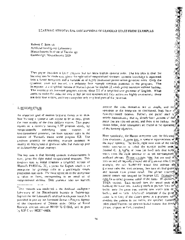 (PDF) Learning structural descriptions of grammar rules from examples