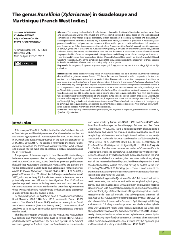 The genus Rosellinia (Xylariaceae) in Guadeloupe and Martinique (French ...