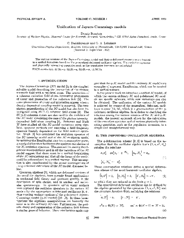 (PDF) Unification of Jaynes-Cummings models
