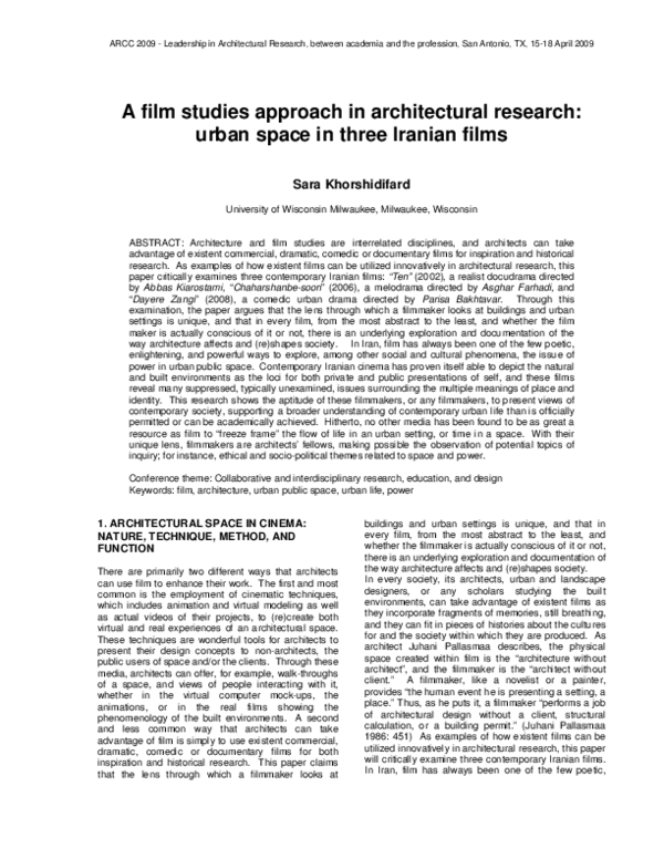 (PDF) A film studies approach in architectural research