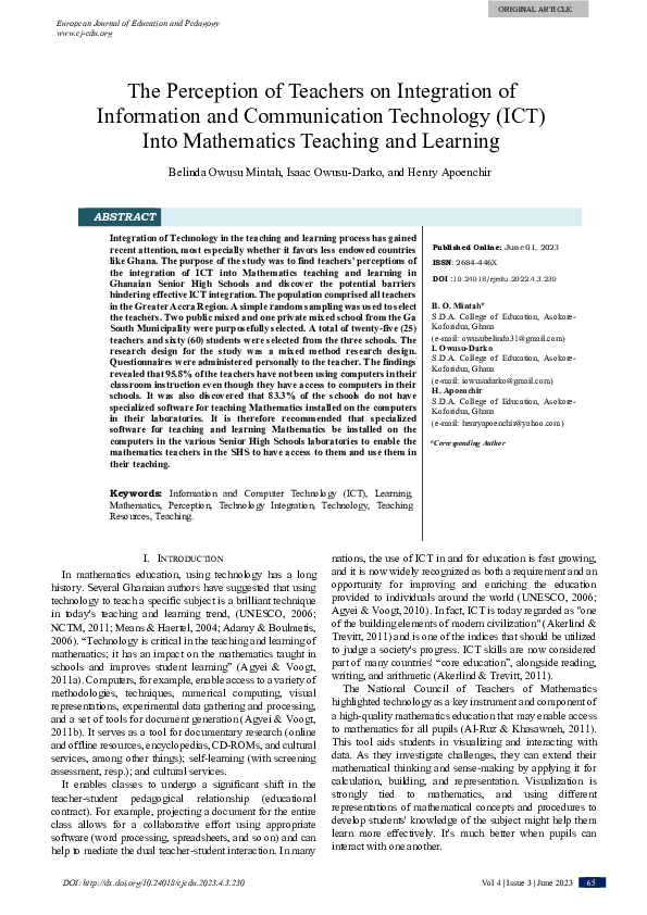(PDF) The Perception of Teachers on Integration of Information and ...