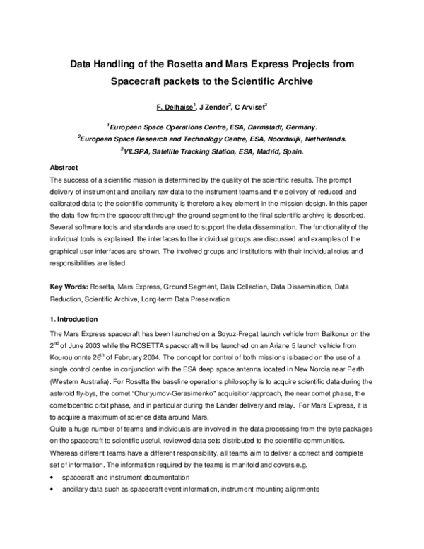 (PDF) Data Handling of the Rosetta and Mars Express Projects from ...