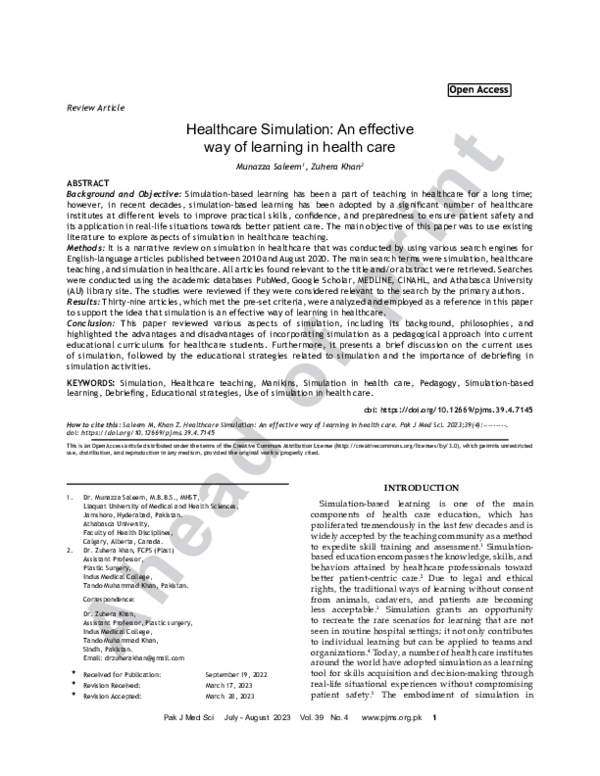 (PDF) Healthcare Simulation: An effective way of learning in health care