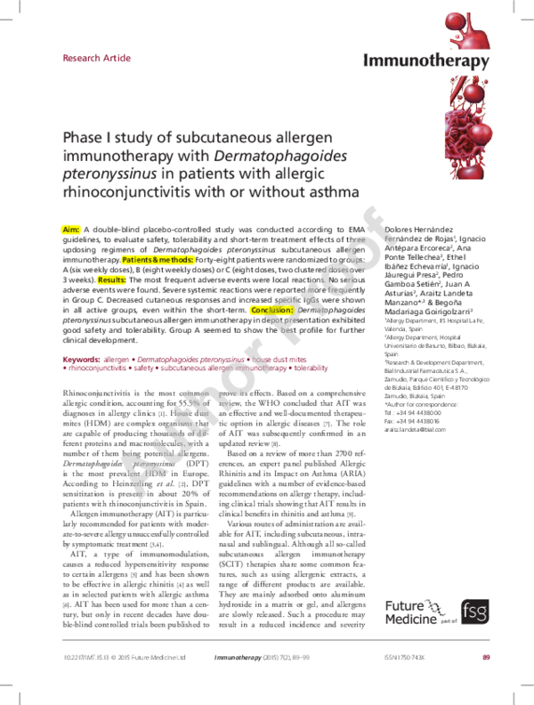 (PDF) Phase I study of subcutaneous allergen immunotherapy with ...