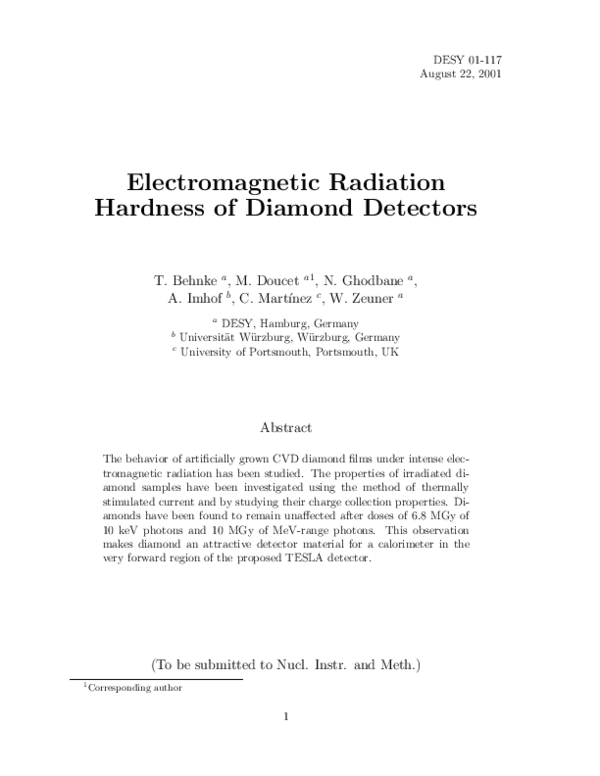 (PDF) Electromagnetic radiation hardness of diamond detectors