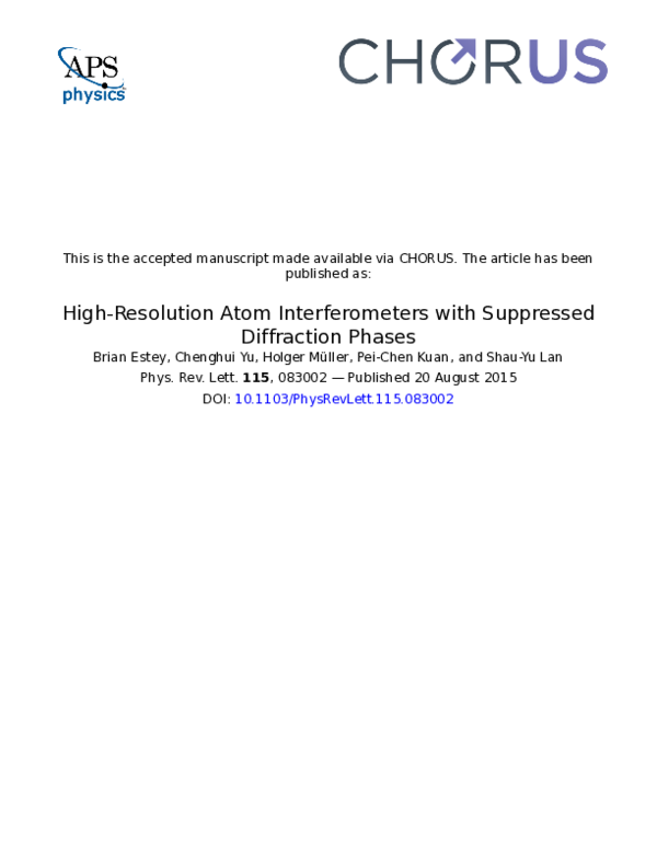 (PDF) High-Resolution Atom Interferometers with Suppressed Diffraction Phases