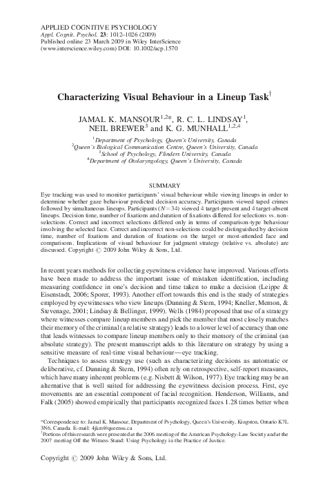 (PDF) Characterizing visual behaviour in a lineup task