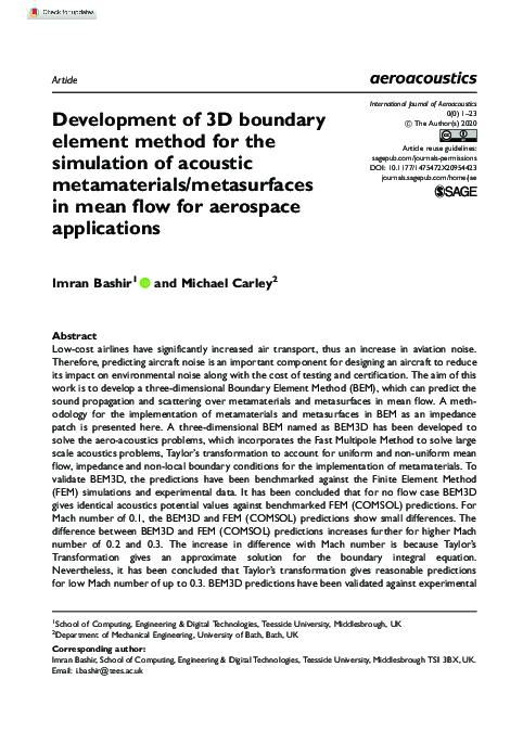(PDF) Development of 3D boundary element method for the simulation of acoustic metamaterials ...