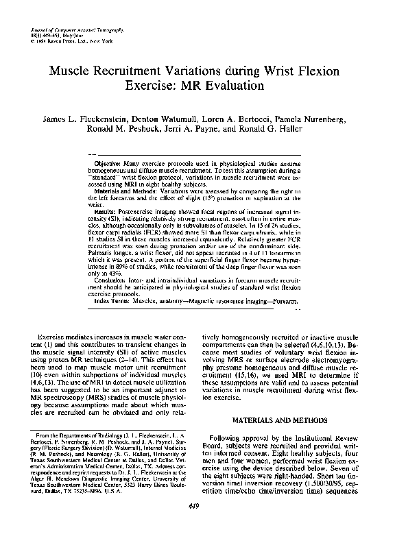 (PDF) Muscle Recruitment Variations during Wrist Flexion Exercise
