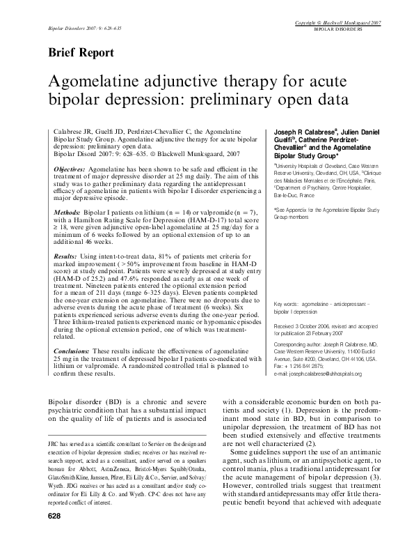 (PDF) Agomelatine adjunctive therapy for acute bipolar depression ...
