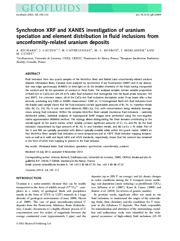 (PDF) Synchrotron XRF and XANES investigation of uranium speciation and ...