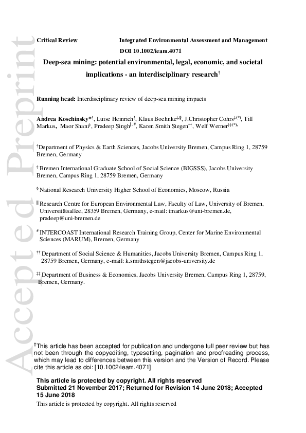 (PDF) Deep-sea mining: potential environmental, legal, economic, and ...