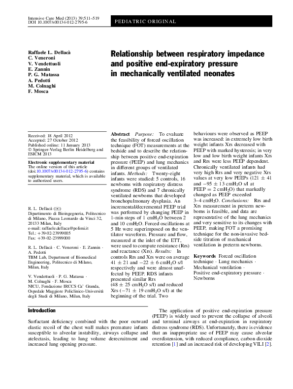 (PDF) Relationship between respiratory impedance and positive end ...