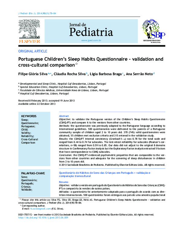(PDF) Portuguese Children's Sleep Habits Questionnaire - validation and ...