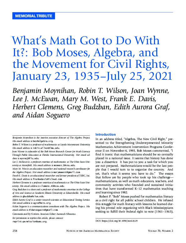 (PDF) What’s Math Got to Do With It?: Bob Moses, Algebra, and the ...