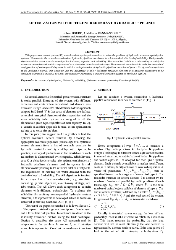 (PDF) Optimization with Different Redundant Hydraulic Pipelines | sihem bouri - Academia.edu