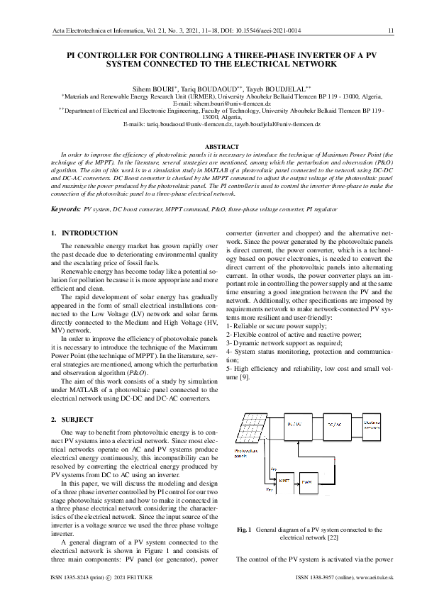 (PDF) PI Controller for Controlling a Three-Phase Inverter of a PV System Connected to the ...